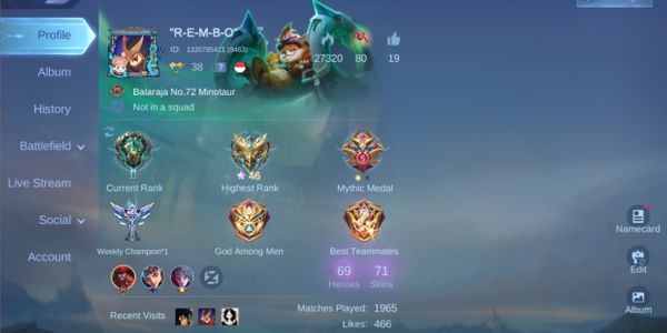 Beli Akun (226)Akun Mlbb Skin M5 Prime Yz, Skin Epic Lance, Layla ...