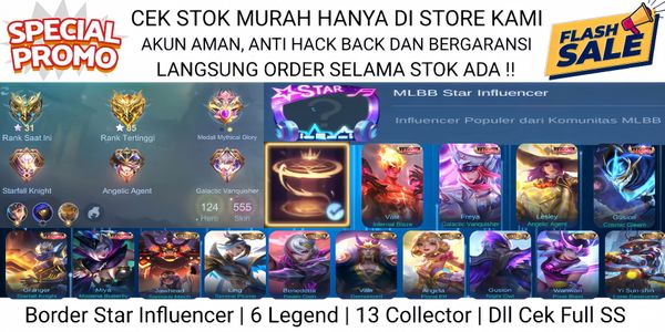Buy Account AKUN MLBB SKIN 555 | BORDER STAR INFLUENCER | 6 LEGEND | 13 ...