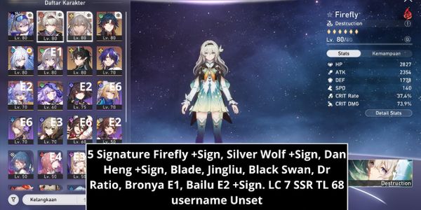 Buy Account 5 Signature || Firefly +Sign Silver Wolf +Sign Dan Heng ...