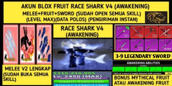 Buy Account Blox Fruit Race Shark V4 Account T1(AWAKENING) (MAX LEVEL ...
