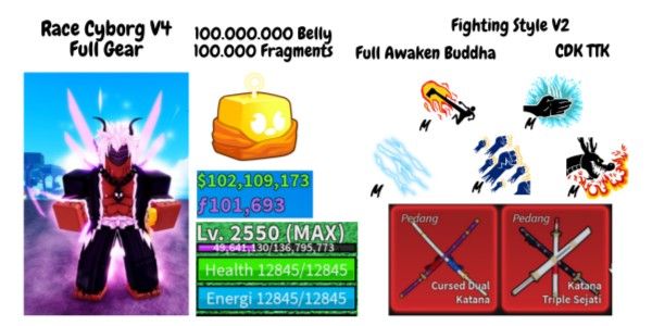 Buy Account Blox Fruit Race Cyborg V4 Full Gear T10 (Awakening) Account ...