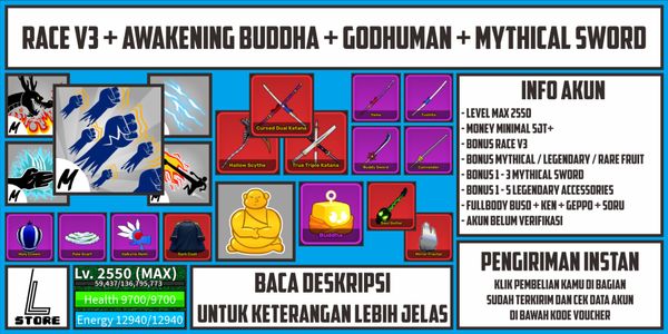 Buy Account Blox Fruit Account [Level Max] [Race V3 + Awakening Human ...