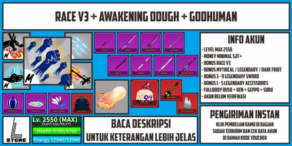 Buy Account Blox Fruit Account [Level Max] [Race V3 + Awakening Dough ...