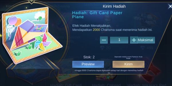 Buy Gift Item Hadiah Gift Card Paper Plane Mobile Legends 2903284 | itemku