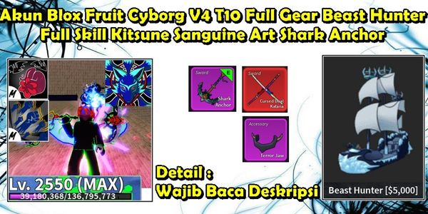 Buy Account Akun Blox Fruit Beast Hunter Cyborg V4 T10 Full Gear Level ...