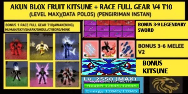 Beli Akun Akun Blox Fruit Kitsune + Race Full Gear V4 (LevelMax ...