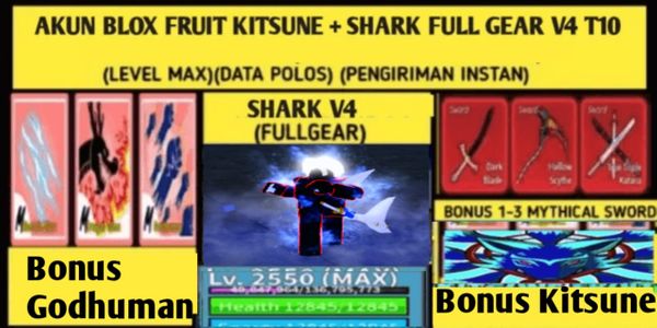 Buy Account Blox Fruit Kitsune + Shark V4 Full Gear (LevelMax) Account ...