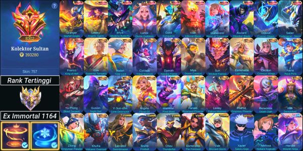 Buy Account AKUN MLBB SKIN 757 | 11 LEGEND | 21 COLLECTOR | 2 JJK | 4 ...