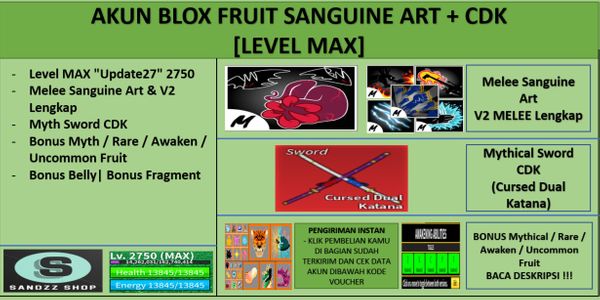 Beli Akun Akun Blox Fruit Sanguine Art + CDK [Level MAX] Blox Fruits ...