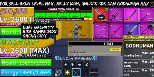 Beli Akun AKUN BELLY BANYAK 100M+ | LEVEL 2600 MAX | UNLOCK Cursed Dual ...