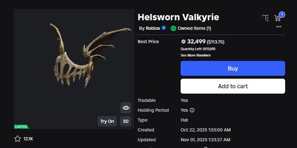 Beli Item Helsworn Valkyrie (HV) Roblox Termurah Mei 2026 | itemku