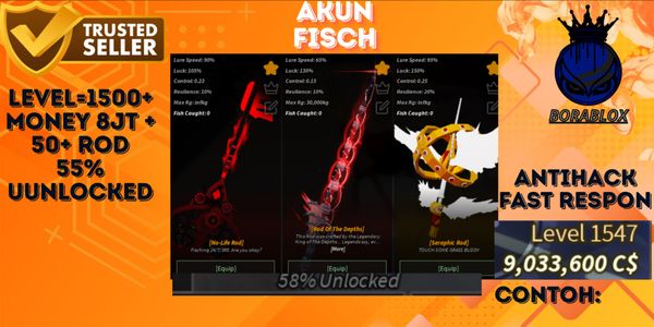 Buy Account Akun/Account Fisch DEWA level 1500+ ROD 50+ -Rod Of The ...