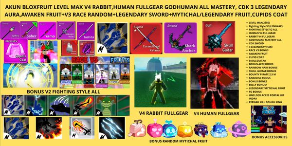 Buy Account AKUN BLOXFRUIT LEVEL MAX V4 RABBIT,HUMAN FULLGEAR GODHUMAN ...