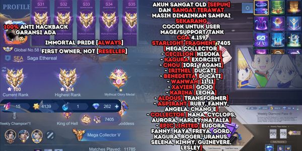 Buy Account [FIRST OWNER][AKUN PRIBADI]SEPUH SERVER 2000[SKIN 456][MEGA ...