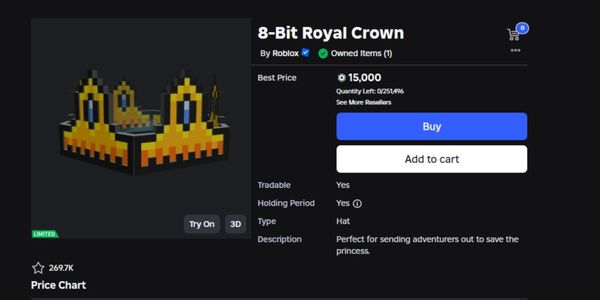 Buy Item Limited Item 8 Bit Royal Crown Roblox 3382185 | itemku