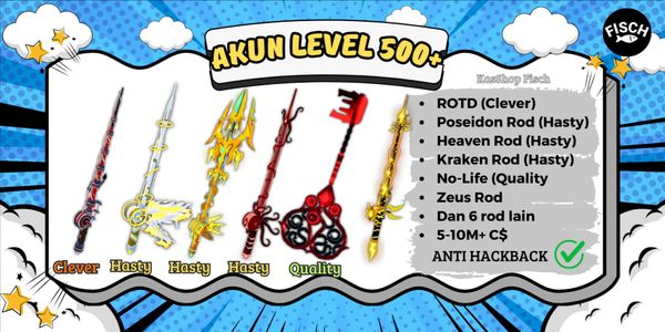Buy Account Akun Fisch Level 500+ 12 Rod (No Life, ROTD, Heaven Rod ...