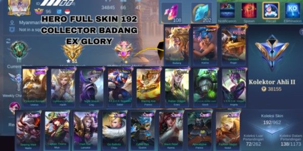 Buy Account HERO FULL SKIN 192 COLLECTOR BADANG, EX GLORY Mobile ...