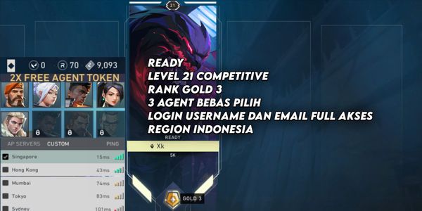 Buy Account Akun Level 20 Valorant, Siap Competitive Valo, GOLD 1 ...