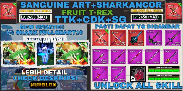 Buy Account Akun Blox Fruit V4 SHARK FULLGEART10 (Awakening) - FRUIT T ...