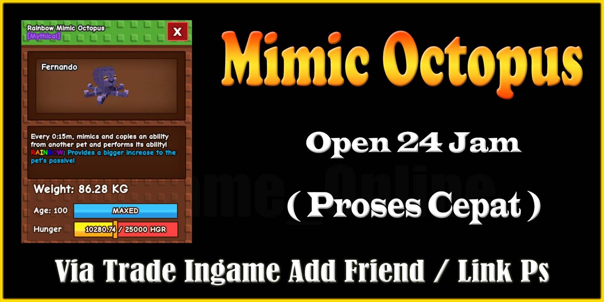 Buy Pets Titan Mimic Octopus (Rainbow) CD 15 Second | No Boost Grow A ...