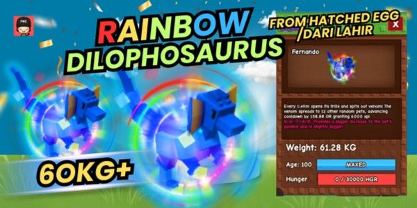 Buy Pets RAINBOW HATCH DILOPHOSAURUS 60KG Grow A Garden 4013816 | itemku