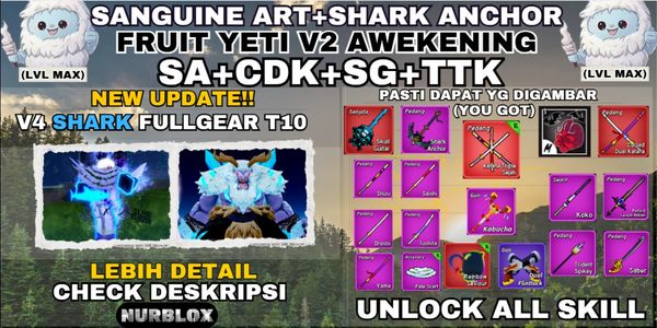 Beli Akun Akun Blox Fruit V4 SHARK FULLGEART10 (Awekening) - FRUIT YETI ...